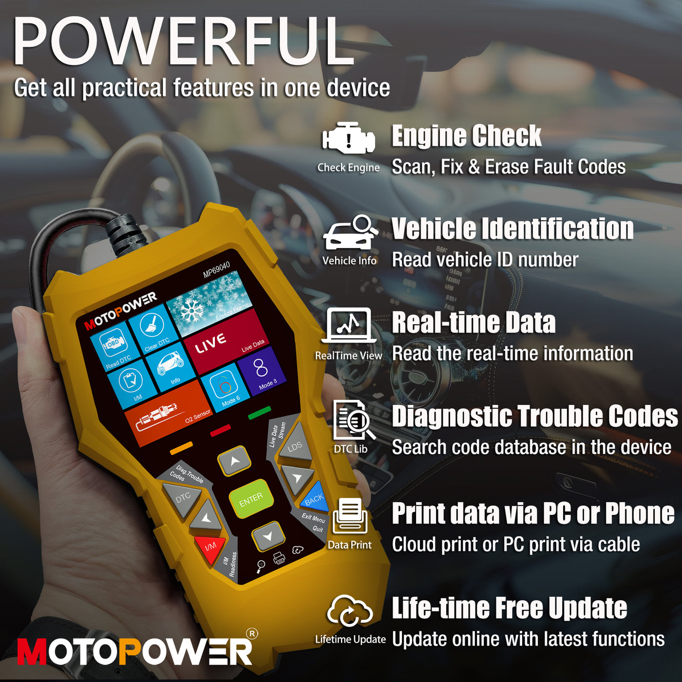 MOTOPOWER MP69040 Car OBD2 Scanner Check Engine Fault Code Reader Diag ...