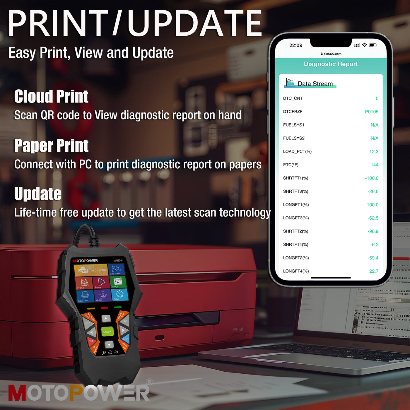 MOTOPOWER MP69040 Car OBD2 Scanner Check Engine Fault Code Reader Diag ...