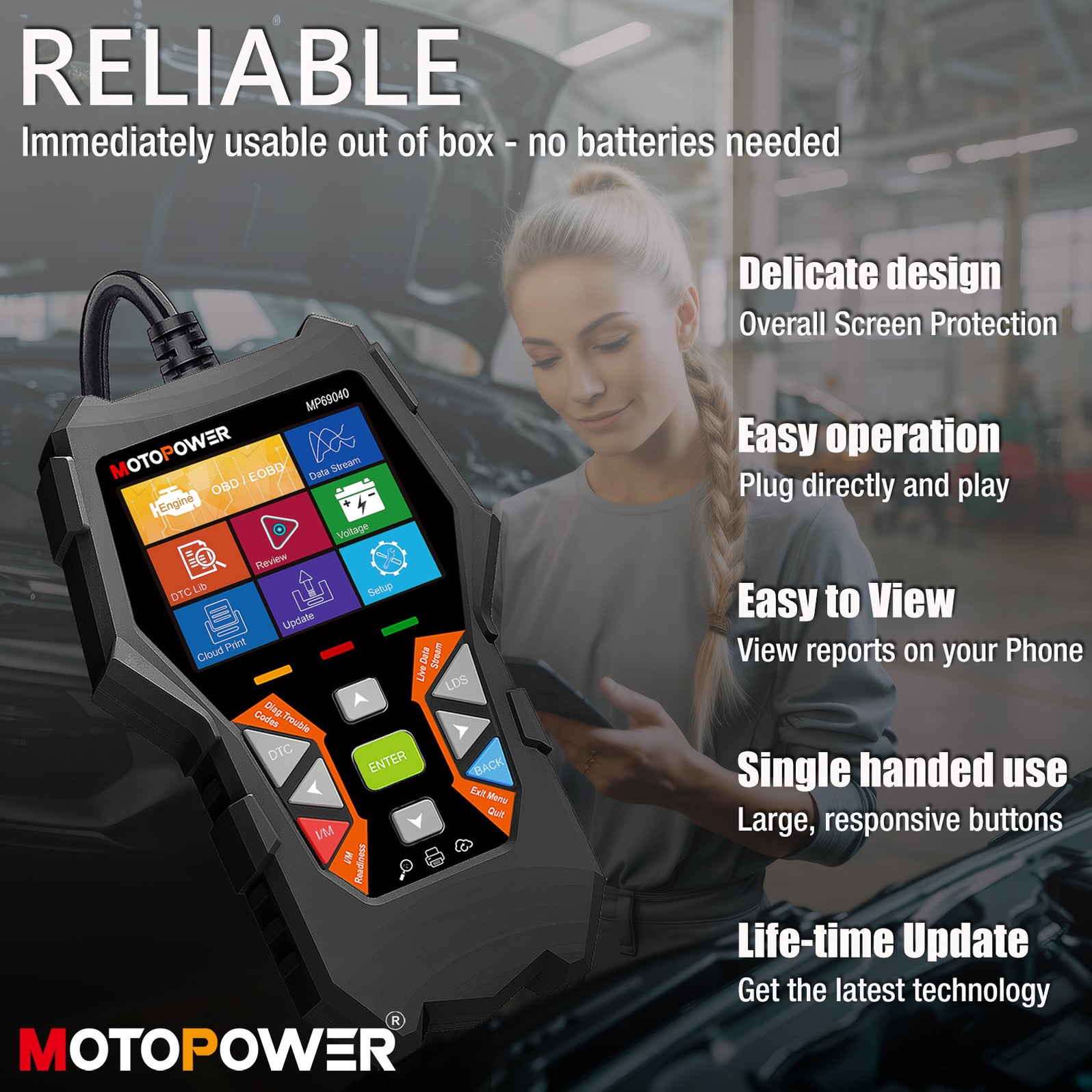 MOTOPOWER MP69040 Car OBD2 Scanner Check Engine Fault Code Reader Diag ...