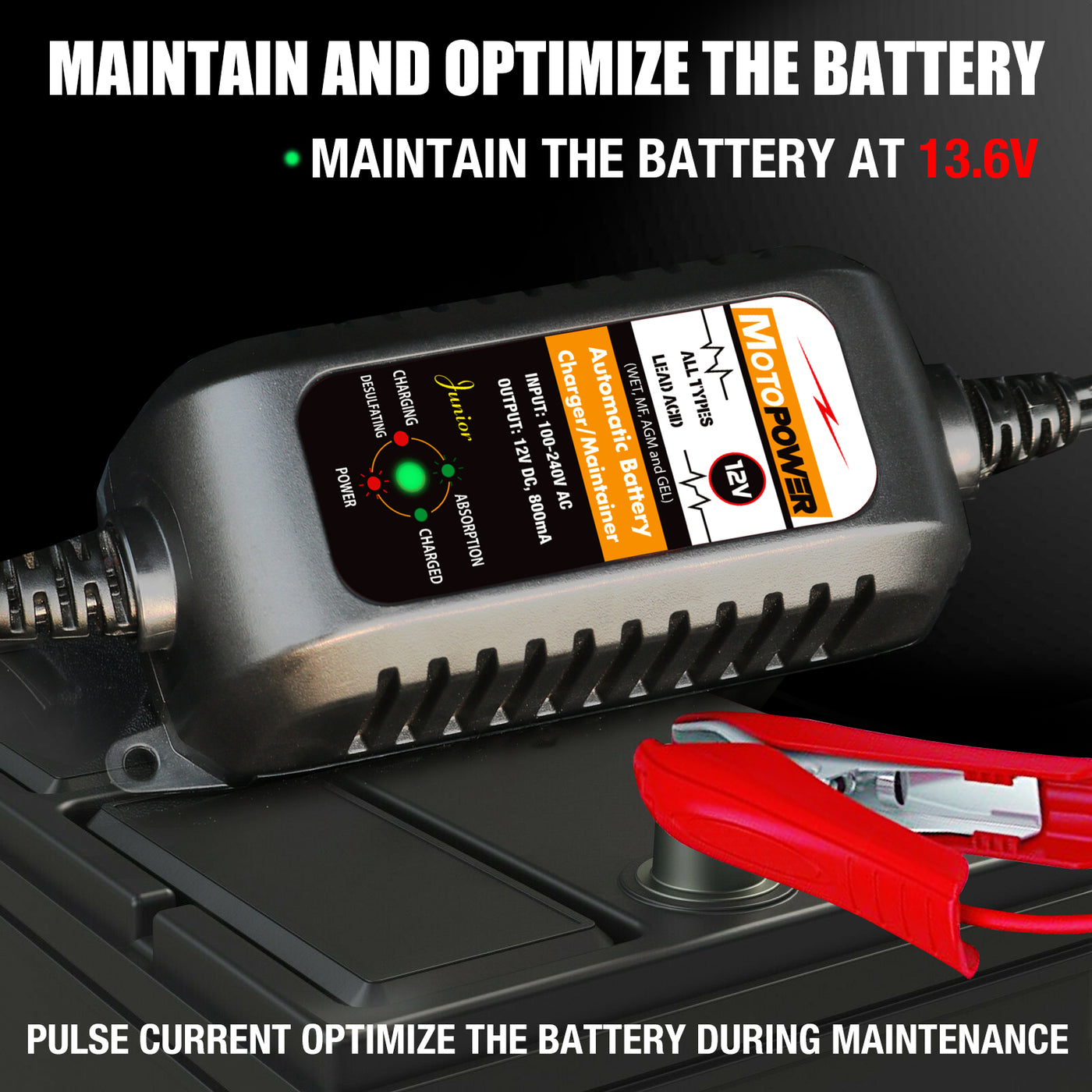 MOTOPOWER MP00205A 12V 800mA Fully Automatic Battery Charger/Maintain ...